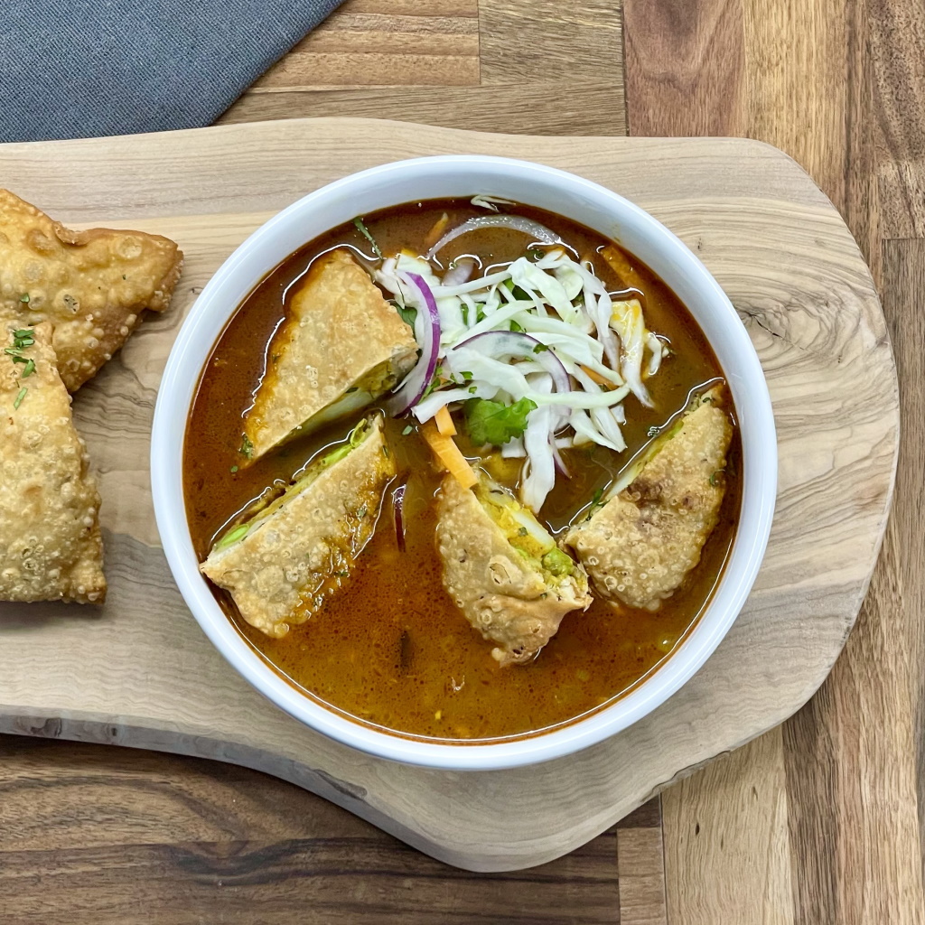 Burmese Samosa Soup (Samusa Thouk) | The Vegan Planet Kitchen